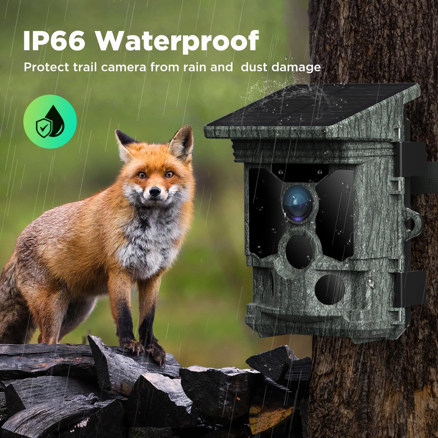 VOOPEAK Trail Camera Solar Powered 46MP 4K 30FPS, WiFi Bluetooth Game Camera with 120°Wide-Angle Motion Activated with Night Vision 0.1s Trigger Time IP66 Waterproof for Wildlife Monitoring Security