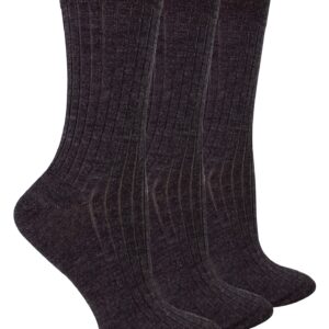 3 Pairs Womens Merino Wool Socks | Steven | Ladies Lightweight Warm Boot Socks (4-6, Dark Grey)