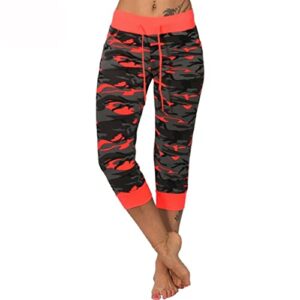 XUNRYAN Womens Capri Yoga Pants Plus Size Workout Capri Leggings High Waist Tummy Control Camo Jeggings Athletic Joggers