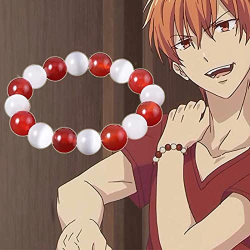 KANGSHUN Anime Fruits Basket Kyo Sohma Bracelet White Red Crystal Beads Bangle Bracelets for Women Men Cosplay Props Jewelry (B223)