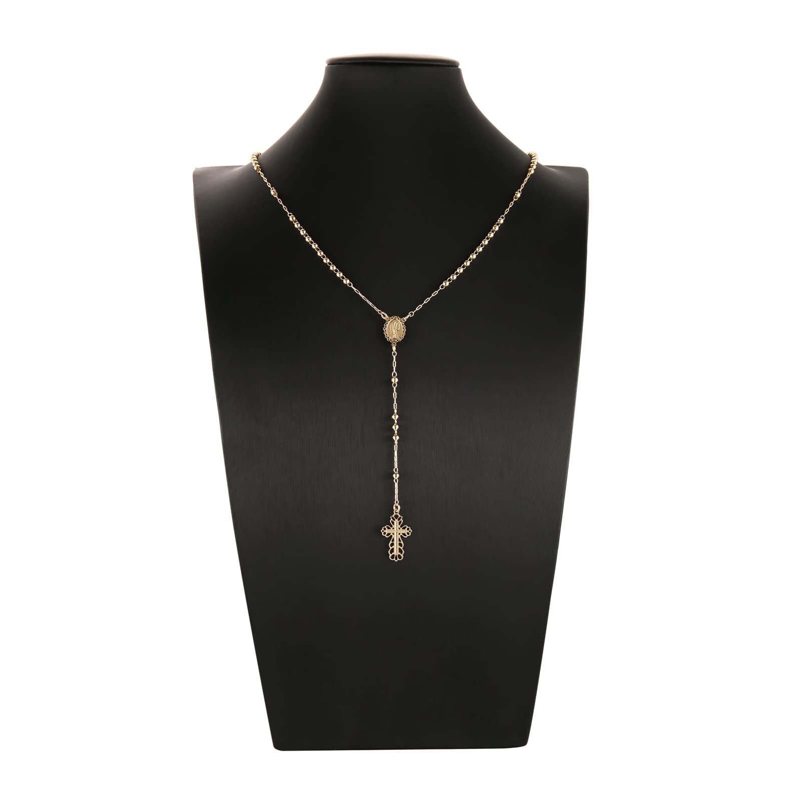 HZMAN Dainty Rosary necklace for Women Long Gold Plated Brass Lariat Y Cross necklace Jewelry Gift