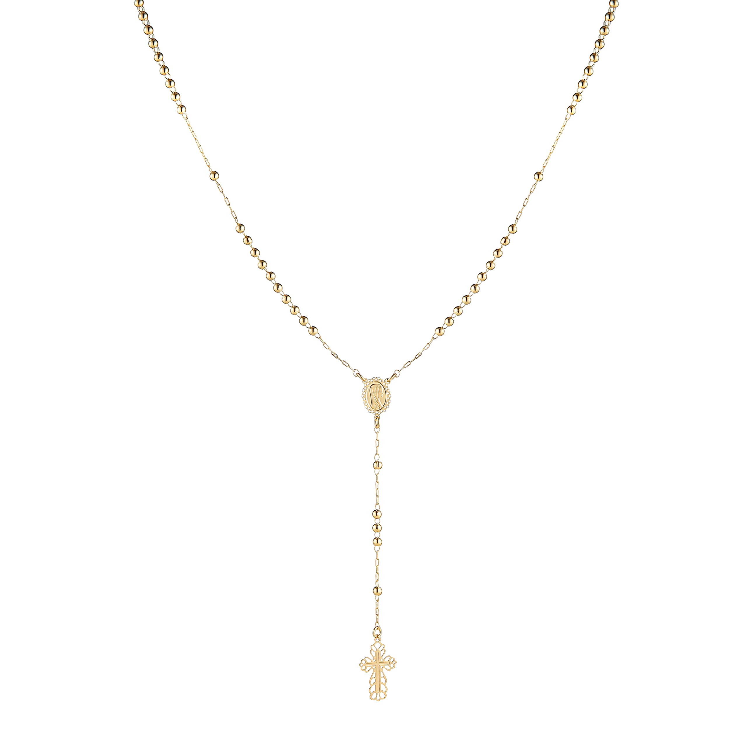 HZMAN Dainty Rosary necklace for Women Long Gold Plated Brass Lariat Y Cross necklace Jewelry Gift