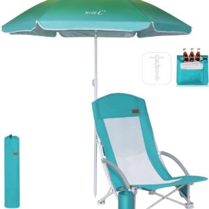 Nice C Beach Chair with Cooler and Umbrella + Low Beach Camping Chair