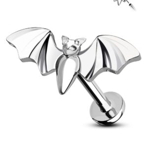 COCHARM G23 Solid Titanium Cartilage Earrings Stud 16G Silver Threadless Push in Helix Earrings for Women Cute Bat Helix Piercing Jewelry Surgical Steel Hypoallergenic