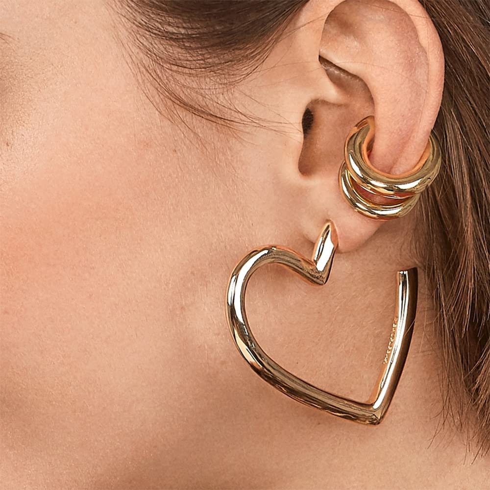 14K Gold Plated Ear Cuffs for Women Non Piercing Chunky Round Huggie Hoops Cuff Earrings Clip On Cartilage Wrap Fashion Jewelry Charms Christmas Valentine's Day Birthday Minimalist Gift