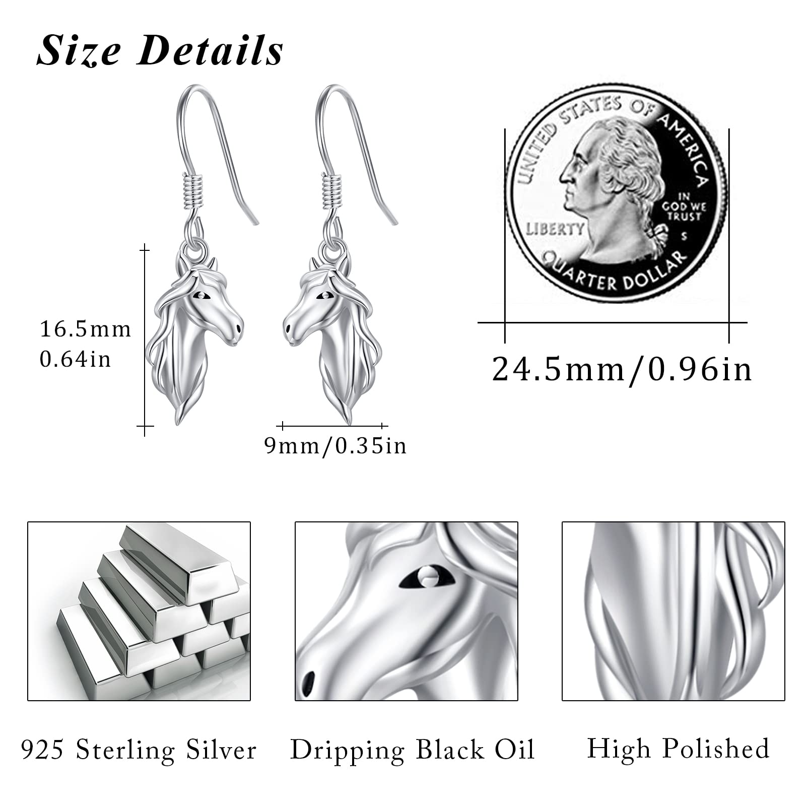 Horse Earrings for Women 925 Sterling Silver Horse Dangle Drop Earrings Horse Ear Hooks Animal Earrings Horse Jewelry Gifts for Women Horse Lovers