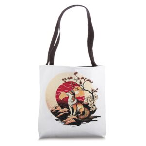 japanese shiba inu dog sunset - ukiyo-e style tote bag