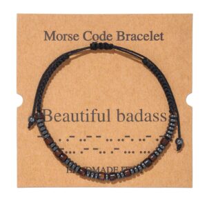 testrye morse code bracelets for men women,beautiful bad*ss morse code bracelets with adjustable string,inspirational gifts friendship bracelets for women men friends (beautiful badass)