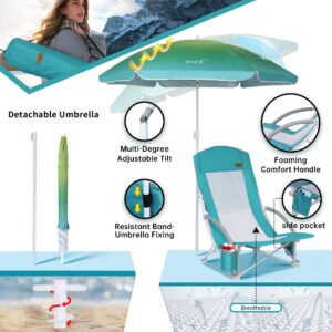 Nice C Beach Chair with Cooler and Umbrella + Low Beach Camping Chair