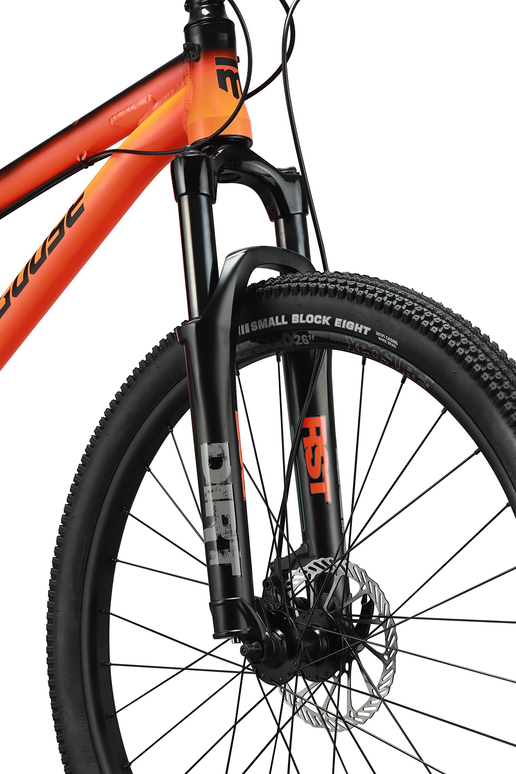 Mongoose Fireball Dirt Jump Mountain Bike, 26-Inch Wheel, 9-Speed Drivetrain, Front Suspension, Mechanical Disc Brakes, Orange