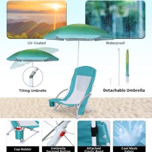 Folding Camping Table Adjustable Card Table 24'' x 16'' (L x W) + Beach Chair with Umbrella & Cooler for Adults 1-Pack Green with a hint Blue