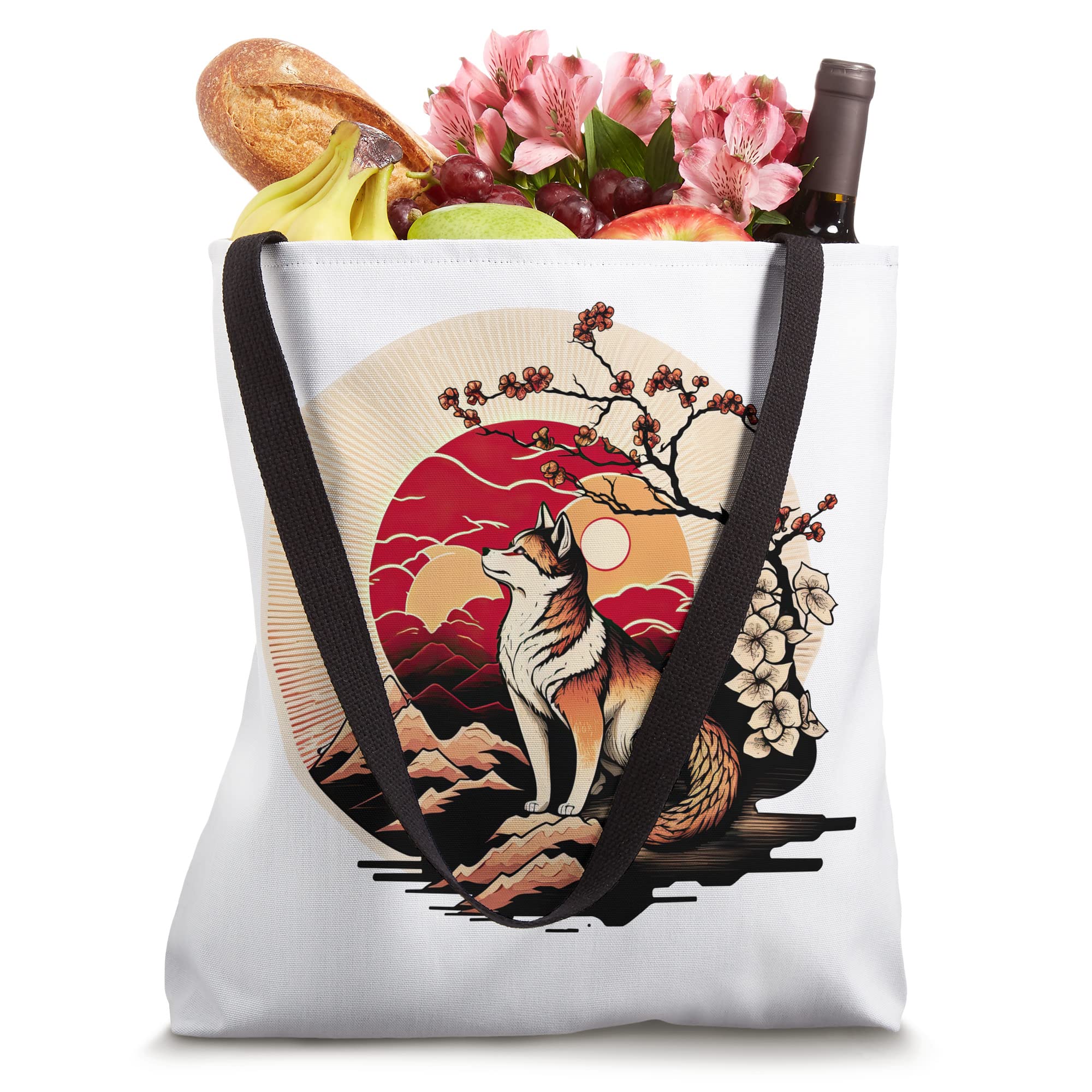 Japanese Shiba Inu Dog Sunset - Ukiyo-e Style Tote Bag