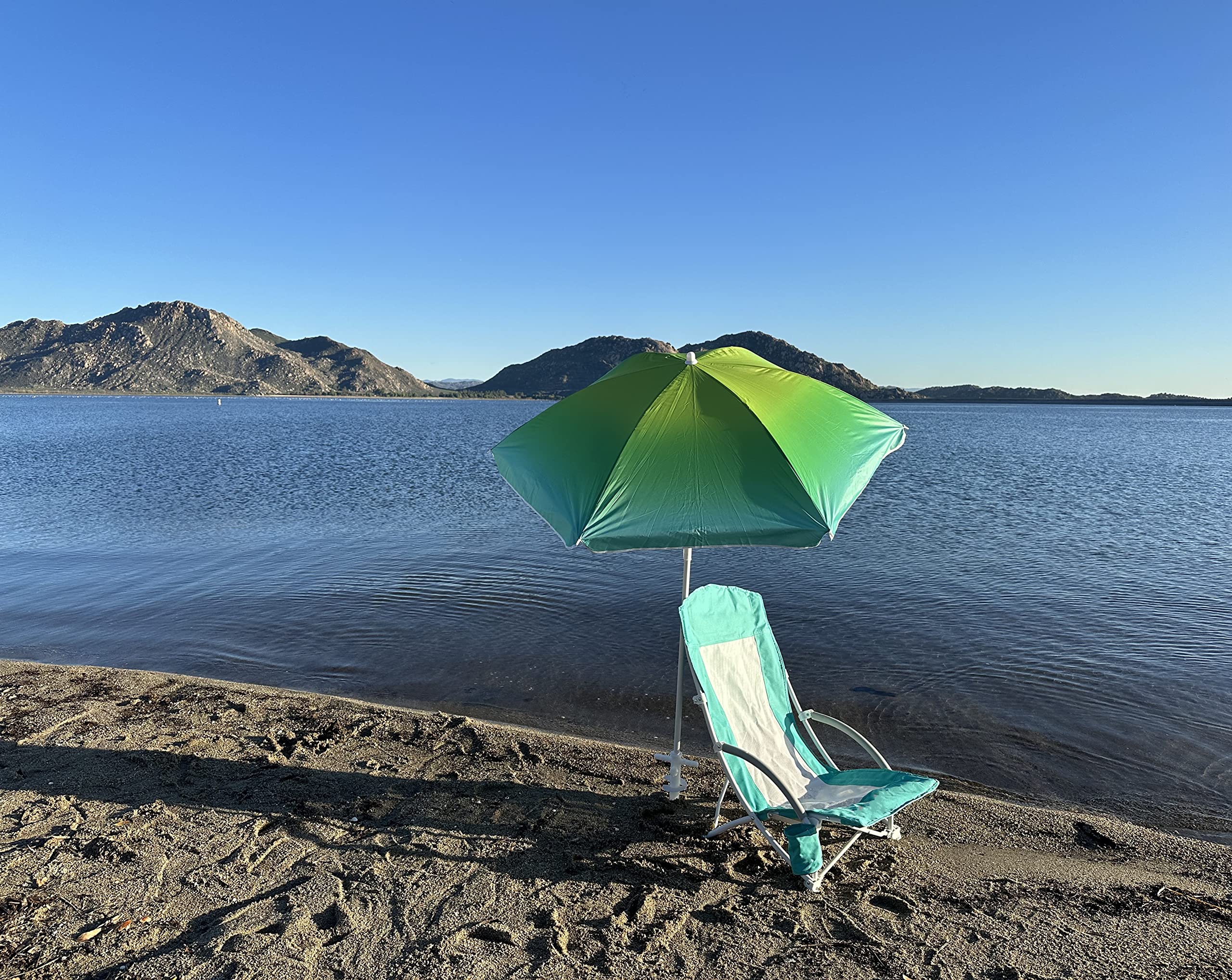 Folding Camping Table Adjustable Card Table 24'' x 16'' (L x W) + Beach Chair with Umbrella & Cooler for Adults 1-Pack Green with a hint Blue