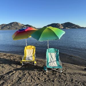 Nice C Beach Chair with Cooler and Umbrella + Low Beach Camping Chair