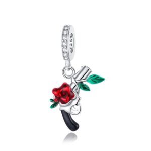 beeuvip rose rose pistol charm 925 sterling silver bead for charm bracelets and necklaces, birthday mothers day jewelry gifts women