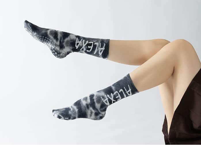 EGEN Dye Tie Yoga Socks for Women Man Novelty Print Non Skid Socks Non Slip Grip for Pilates Barre Ballet Sport (Black)