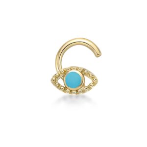 lavari jewelers 20 gauge evil eye curved screw nose ring for women or men - 10k yellow gold nose stud - 20g turquoise enamel - unisex hypoallergenic body piercing jewelry