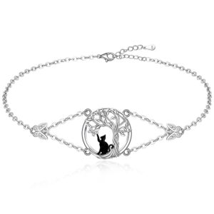 black cat bracelet for women tree of life sterling silver cat bracelets black cats halloween cats lover gifts