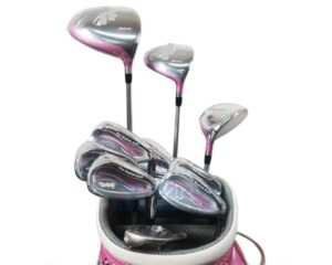 enemo new women compatible with golf clubs efil compelete set of driver 3 5 wood irons bag l flex graphite shaft no bag (color : purple with bag)