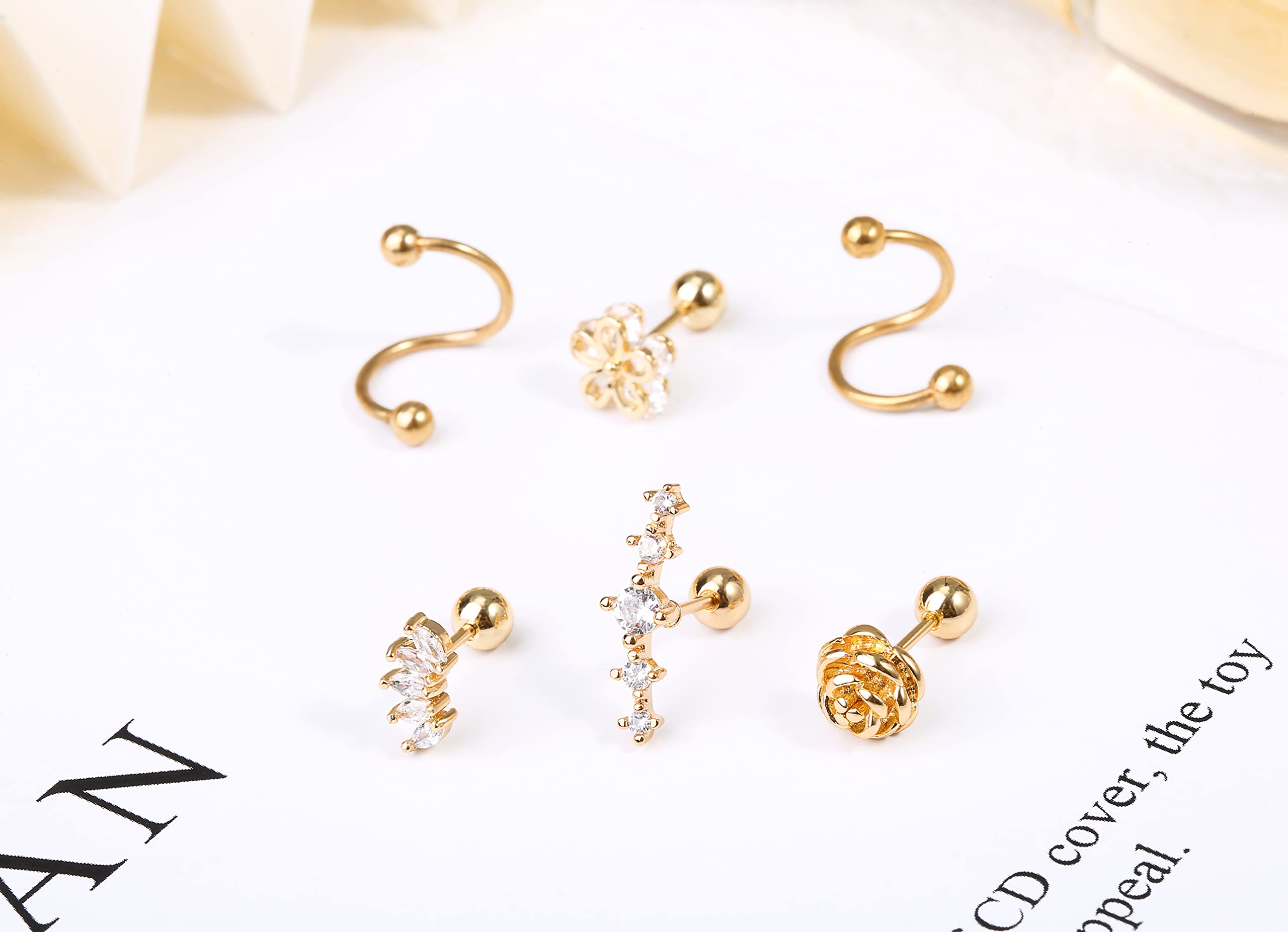 Leocuci Cartilage Earring Tragus Piercing Jewelry for Women Stainless Steel Forward Helix Earrings Gold Daith Piercing Jewelry Conch Hoop Earring Set with Ear Piercing Studs