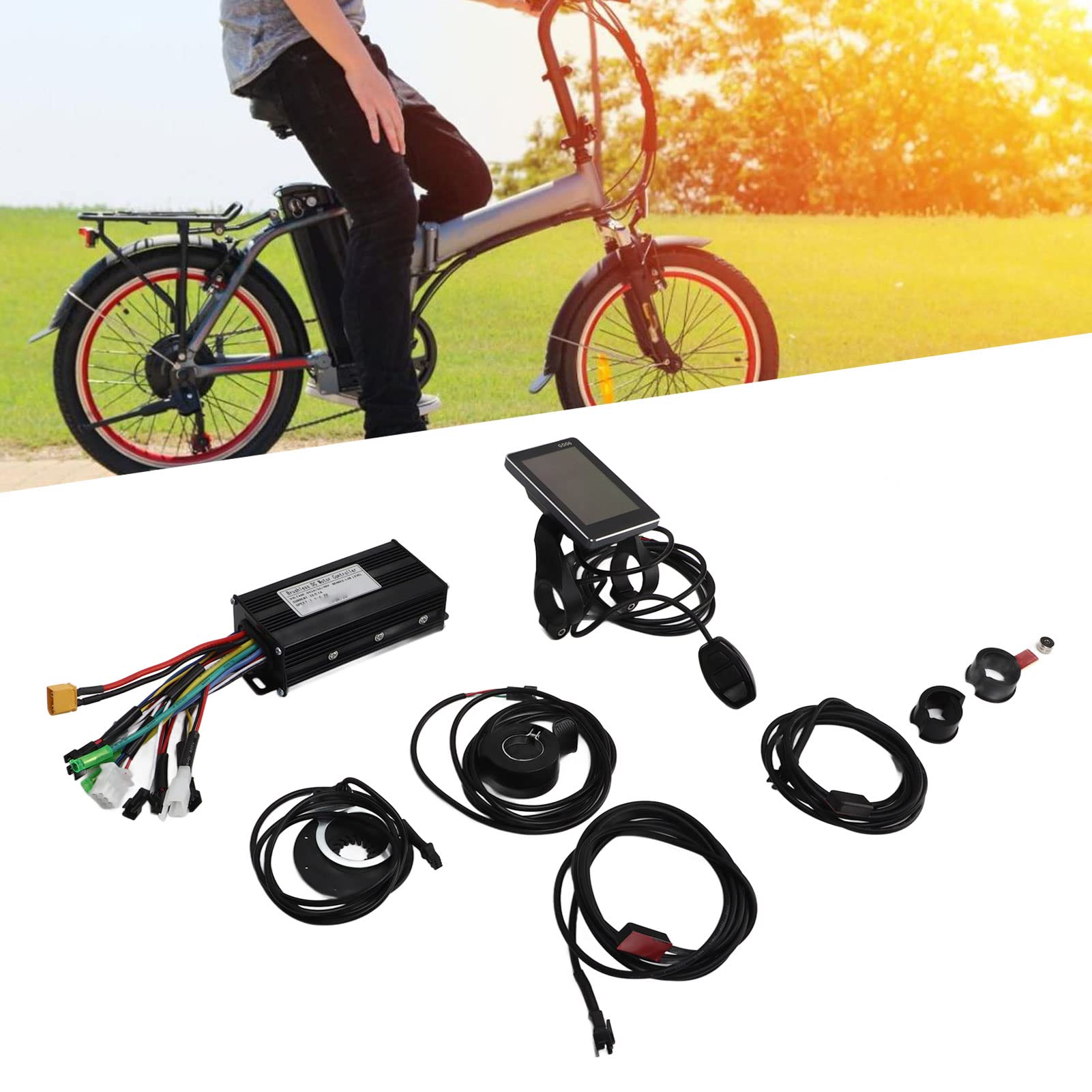 SPYMINNPOO Electric Bike Controller Kit,24V 36V 48V 26A 3 Mode Bicycle Scooter 500W 750W Motor Controller with GD06 Display Power Assist Sensor Thumb Throttle