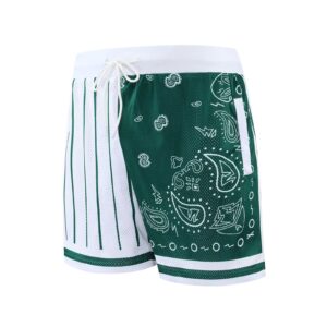 Baisile Basketball Shorts Men Mesh Athletic Gym Running Sports Workout Training Shorts with Pockets Drawstring-Green-2XL