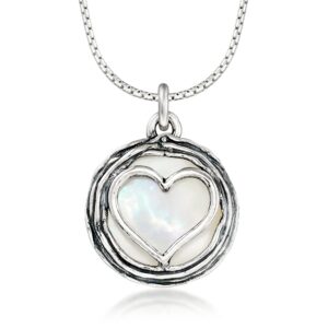 ross-simons mother-of-pearl heart overlay necklace in sterling silver. 18 inches