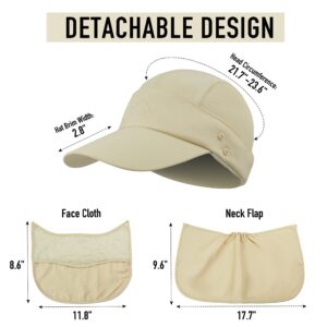 Koreshion Men Women Fishing Hat Outdoor UV Protection Sun Hat 4 in 1 Summer Hat Baseball Cap Visor Hat with Removable Mesh Face Cover & Neck Flap Beige