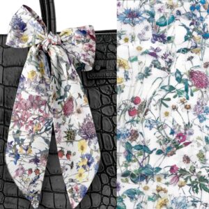 Liberty London Purse, Head, or Neck Scarf - "Wild flowers White" Skinny Scarf - Headband, Handbag, Purse Handle - Silky Tana Lawn Cotton