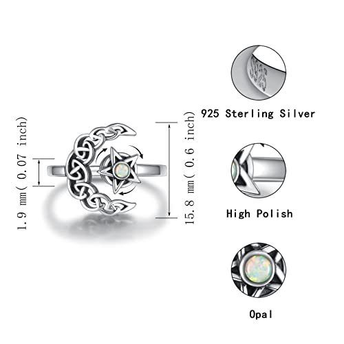 oGoodsunj Fidget Spinner Rings for Women Sterling Silver Moon Star Lotus Ring Stress Relieving Calm Ring Jewelry Gifts for Daughter (Celtic Moon Star)