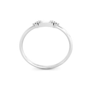 0.10CT Baguette & Round Brilliant Cut Lab Grown Diamond Three Stone Minimalist Ring In 10K White Gold (E-F, VVS-VS) 6.5US