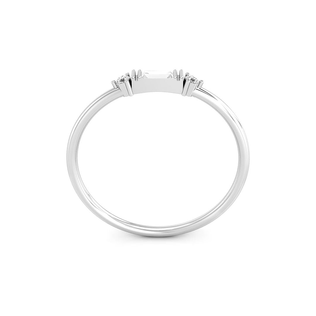 0.10CT Baguette & Round Brilliant Cut Lab Grown Diamond Three Stone Minimalist Ring In 10K White Gold (E-F, VVS-VS) 6.5US