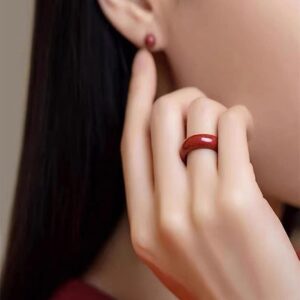 Uarein FengShui Cinnabar Rings for Women Men Feng Shui Lucky Rings Red Cinnabar Feng Shui Rings Attract Wealth Money Rings Protection Amulet Rings Good Luck Jewelry Gifts (16mm)