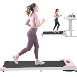 merax under desk treadmill quiet, 2 in 1 walking pad treadmill under desk for office home use, portable desk treadmill with remote control, led display for walking and jogging, pink