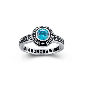 jnj women's class ring, personalized for high school and college graduates, sterling silver, birthstone class ring, classy collection-jour nouveau jewelry (platinum)