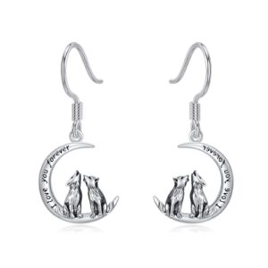 wolf earrings 925 sterling silver wolves dangle earrings hypoallergenic wolf jewelry gifts for women