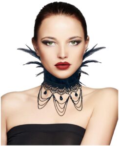 l'vow black feather choker necklace gothic jewelry vampire neck chain steampunk tattoo lace accessories halloween costume(black-1)