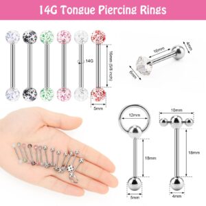 CrazyPiercing Assorted Tongue Rings, 14G Stainless Steel Tongue Piercing Rings Assorted Barbell bar Nipple Cute Tongue Rings for Women Men（13PCS）