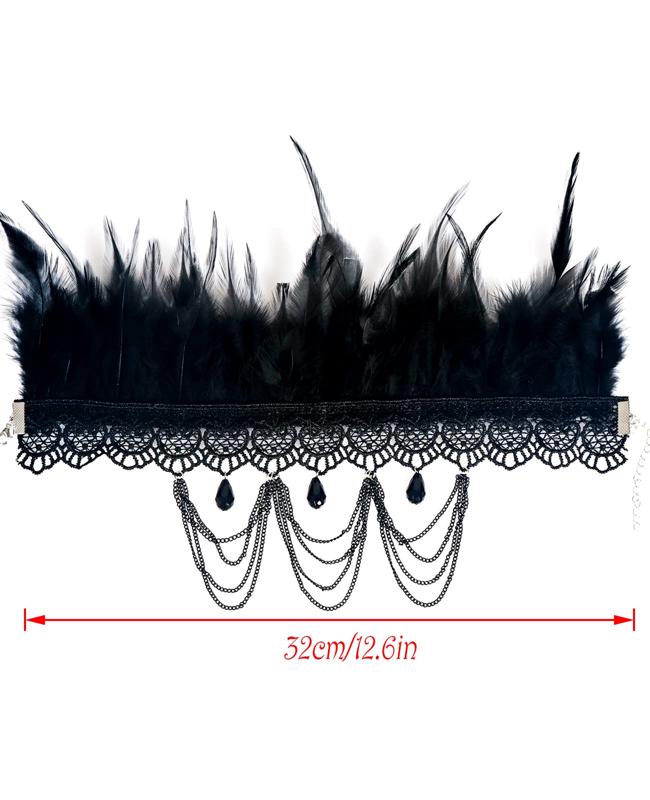 L'VOW Black Feather Choker Necklace Gothic Jewelry Vampire Neck Chain Steampunk Tattoo Lace Accessories Halloween Costume(Black-1)