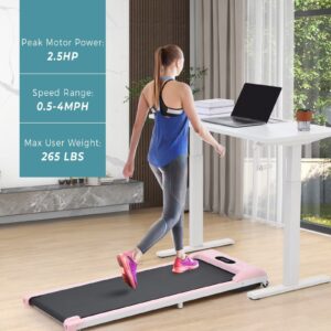 Merax Under Desk Treadmill Quiet, 2 in 1 Walking Pad Treadmill Under Desk for Office Home Use, Portable Desk Treadmill with Remote Control, LED Display for Walking and Jogging, Pink