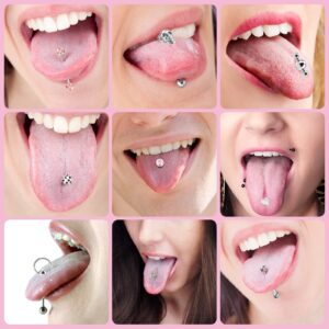 CrazyPiercing Assorted Tongue Rings, 14G Stainless Steel Tongue Piercing Rings Assorted Barbell bar Nipple Cute Tongue Rings for Women Men（13PCS）