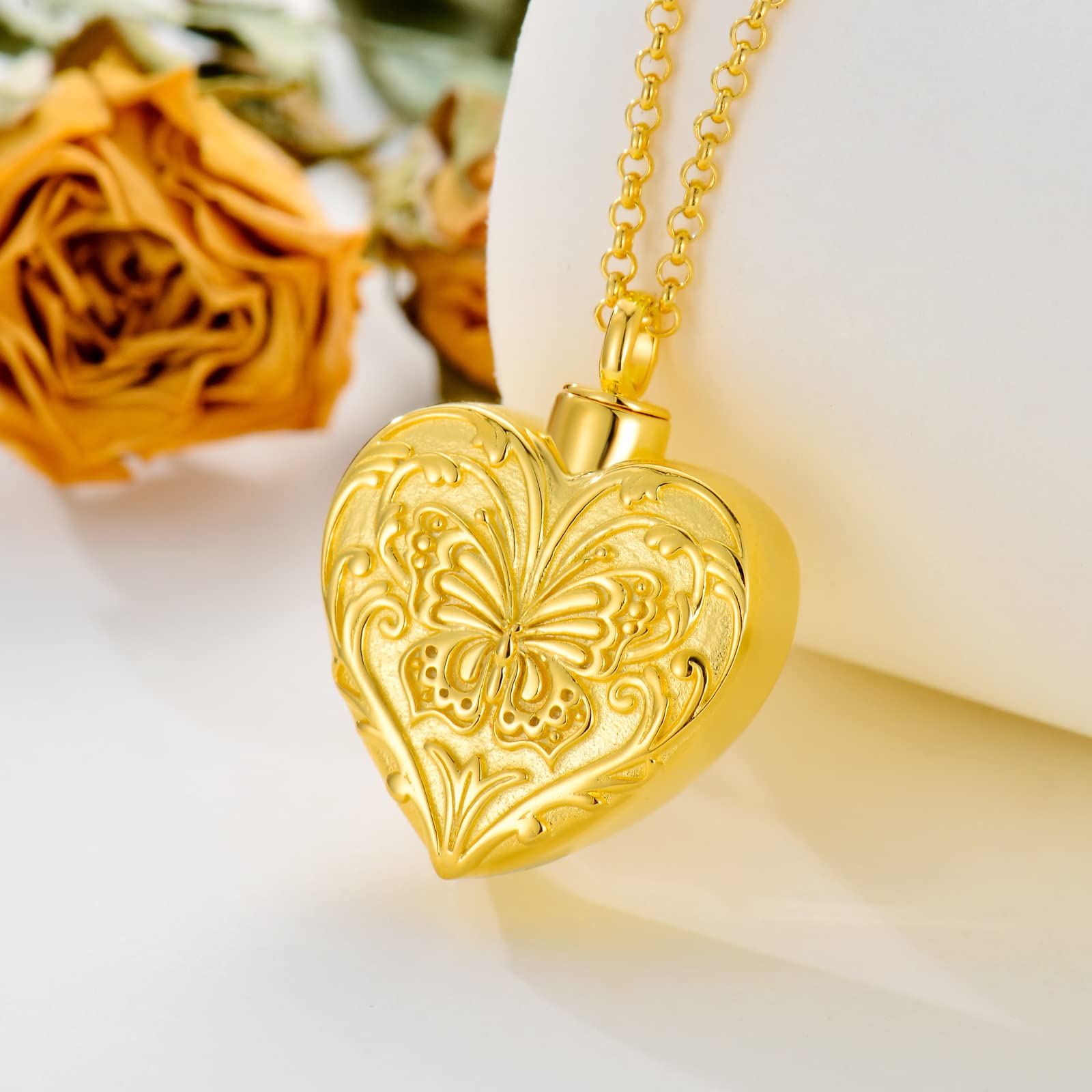 SOULMEET Gold Plated Dream Butterfly Cremation Jewelry for Ashes, Heart Butterfly Urn Necklace That Holds Human Dog Cat Ashes, Carry Memorial Jewelry to Keep Someone Always with You