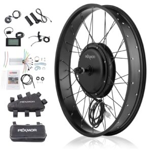 pexmor electric bike conversion kit, 48v 1000w 26" fat front wheel e-bike conversion kit, ebike hub motor kit upgrade 3 mode controller w/pas/lcd display/twist throttle bicycle ebike wheel kit