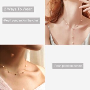 Cowlyn Gold Y Shaped Pearl Necklace Lariat Drop Cultured Baroque Pearls Choker Dainty Handmade Jewelry Mother's Day Gifts for Women