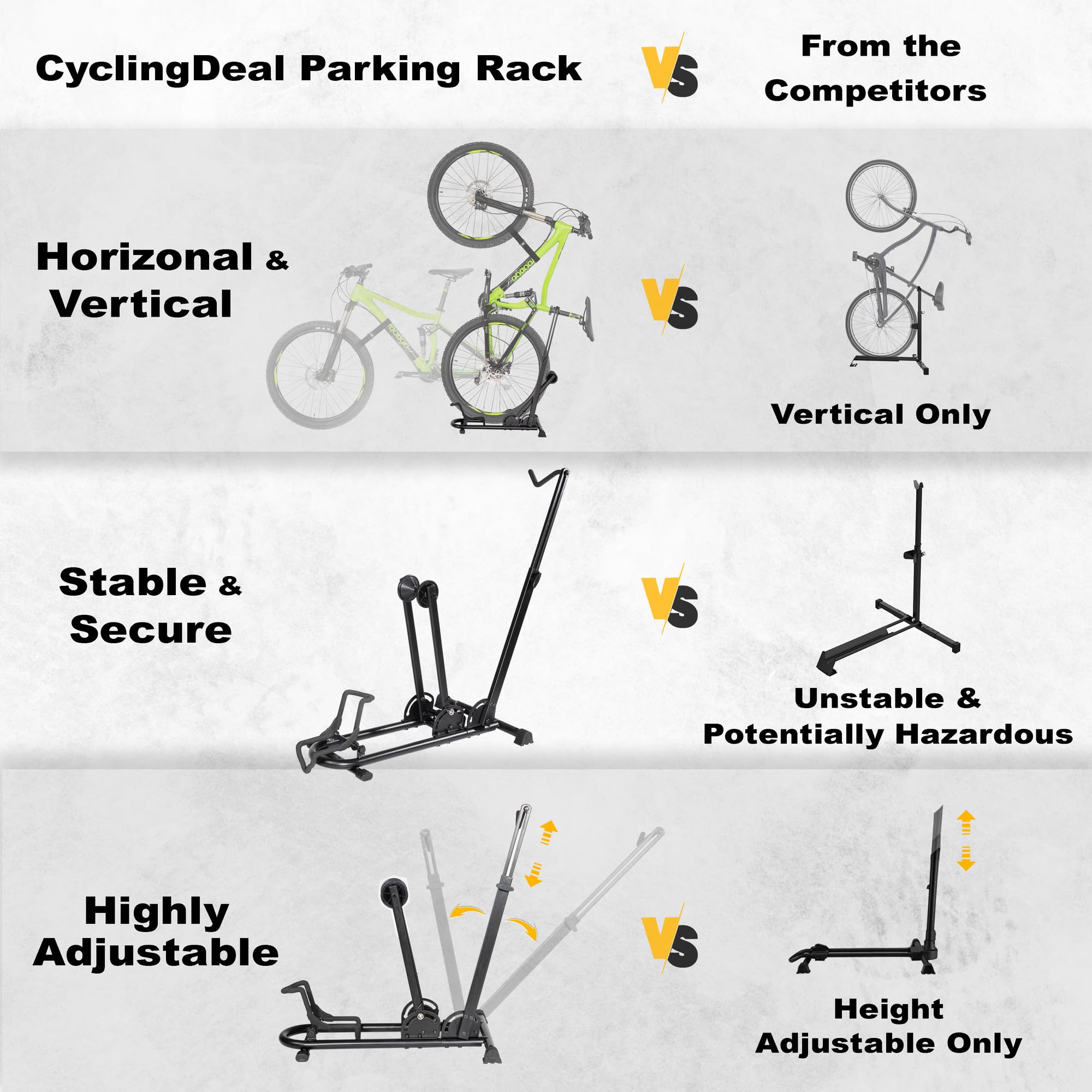 CyclingDeal Upright Bike Stand - Premium Quality Vertical & Horizontal Adjustable Bicycle Floor Parking Rack - for Storing MTB Road Bikes - up to 29