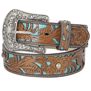 wowogo western belts for women cowgirl cowboy country belt turquoise rhinestone leather belt brown plus size belt