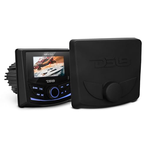 DS18 MRX150 Marine and Powersports Head Unit 3” Color Display, AM/FM/WB RDS Radio Receiver, Gorilla Glass, Waterproof IPx6 Rated, BT, USB, AUX - Great for Boats Audio, ATV, UTV, SXS & Golf Cart