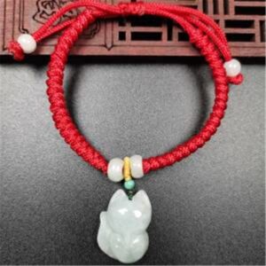 Sudemota Bracelet Natural A Grade Jade Fox Pendant Red String Bracelet Lucky Bracelet Friendship Bracelet Gift for Halloween Thanksgiving Christmas (Color : Red)