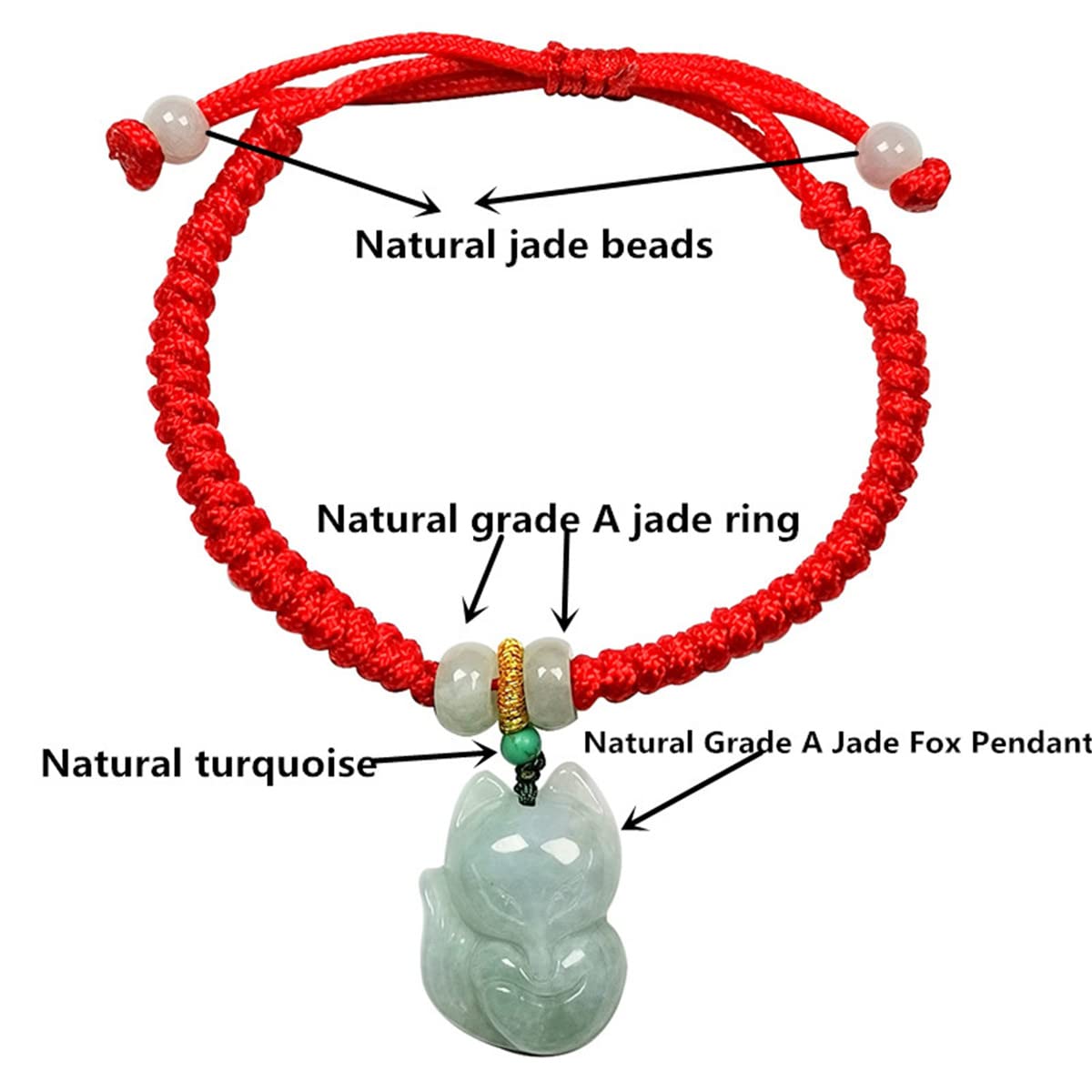 Sudemota Bracelet Natural A Grade Jade Fox Pendant Red String Bracelet Lucky Bracelet Friendship Bracelet Gift for Halloween Thanksgiving Christmas (Color : Red)