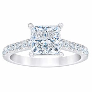 Princess Cut Wedding Rings Set For Women, 2 Carat Center Moissanite Bridal Rings Set 18K White Gold Engagement Ring Promise Anniversary Ring